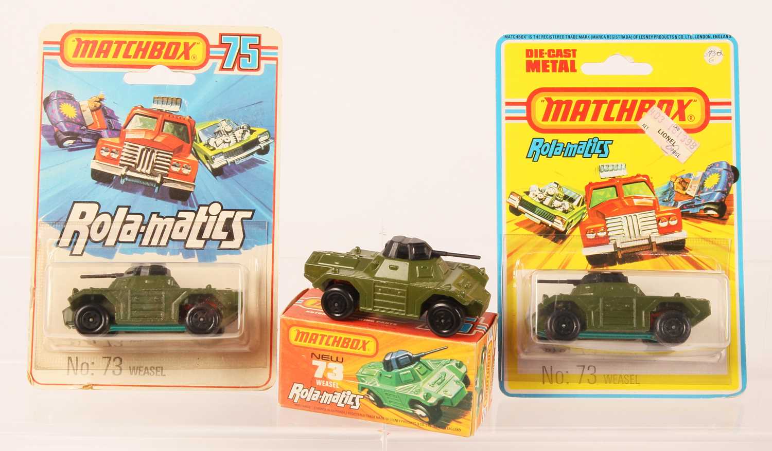 Lot 572 - Matchbox Superfast 3 x 73b Weasel Armoured